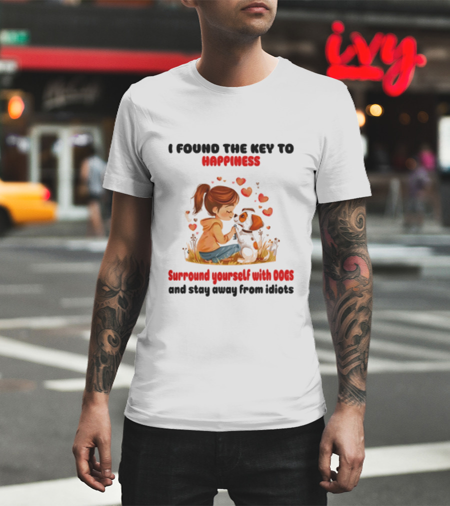 I Found The Key To Happiness Surround Yourself With Dogs And Stay Away From Idiots Hearts Girl Puppy T-Shirt