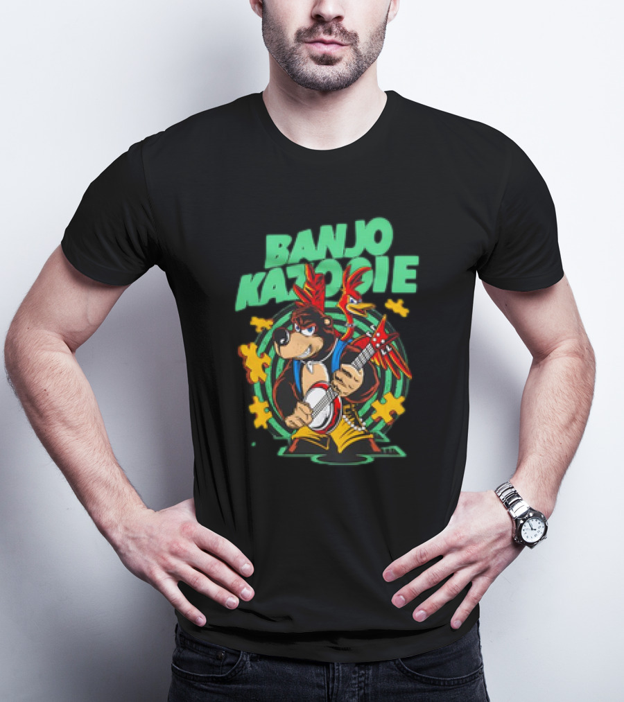 Banjo Kazooie Bear With Electric Banjo And Jiggy Pieces T-Shirt