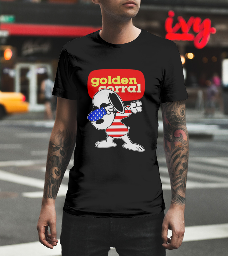 Golden Corral Snoopy Dabbing In American Flag Colors T-Shirt