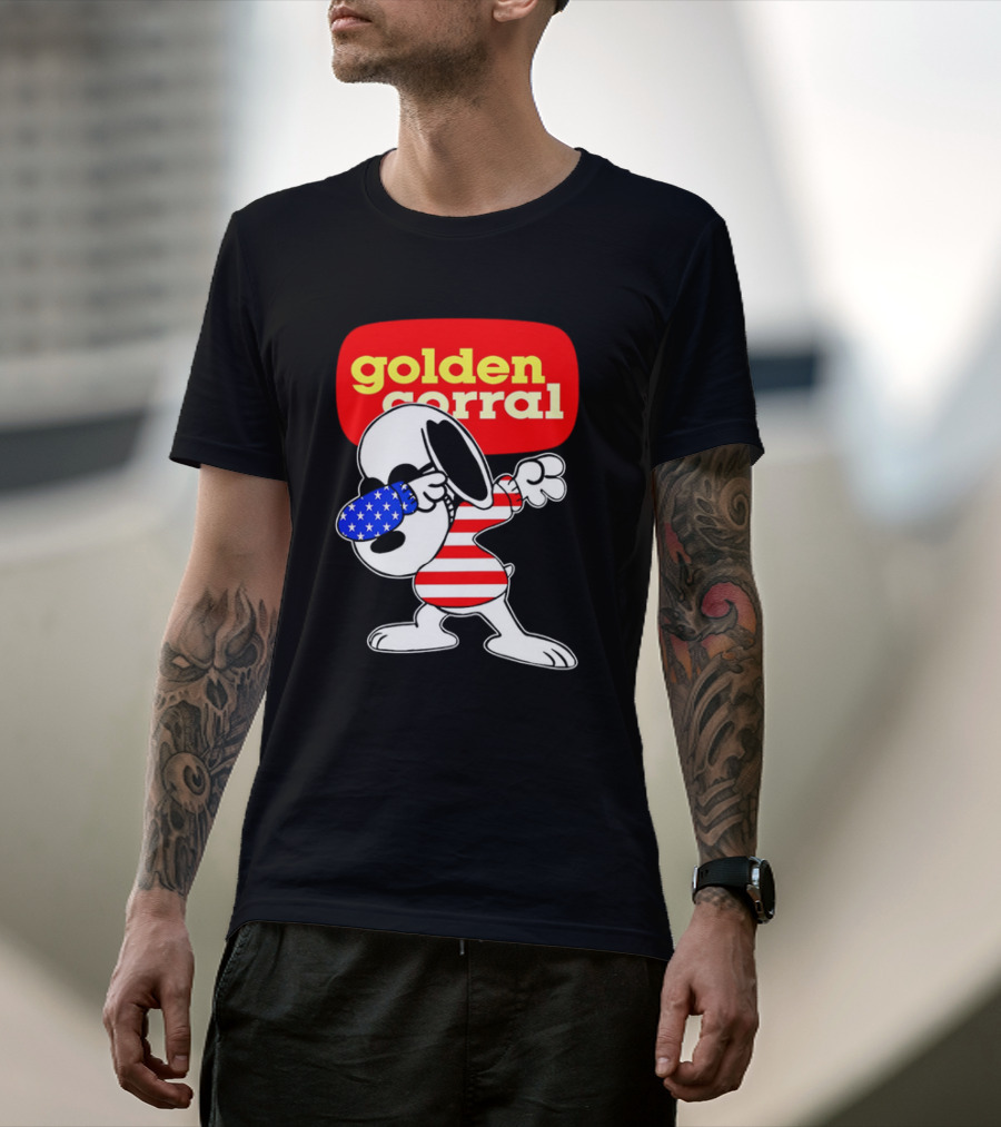 Golden Corral Snoopy Dabbing In American Flag Colors T-Shirt