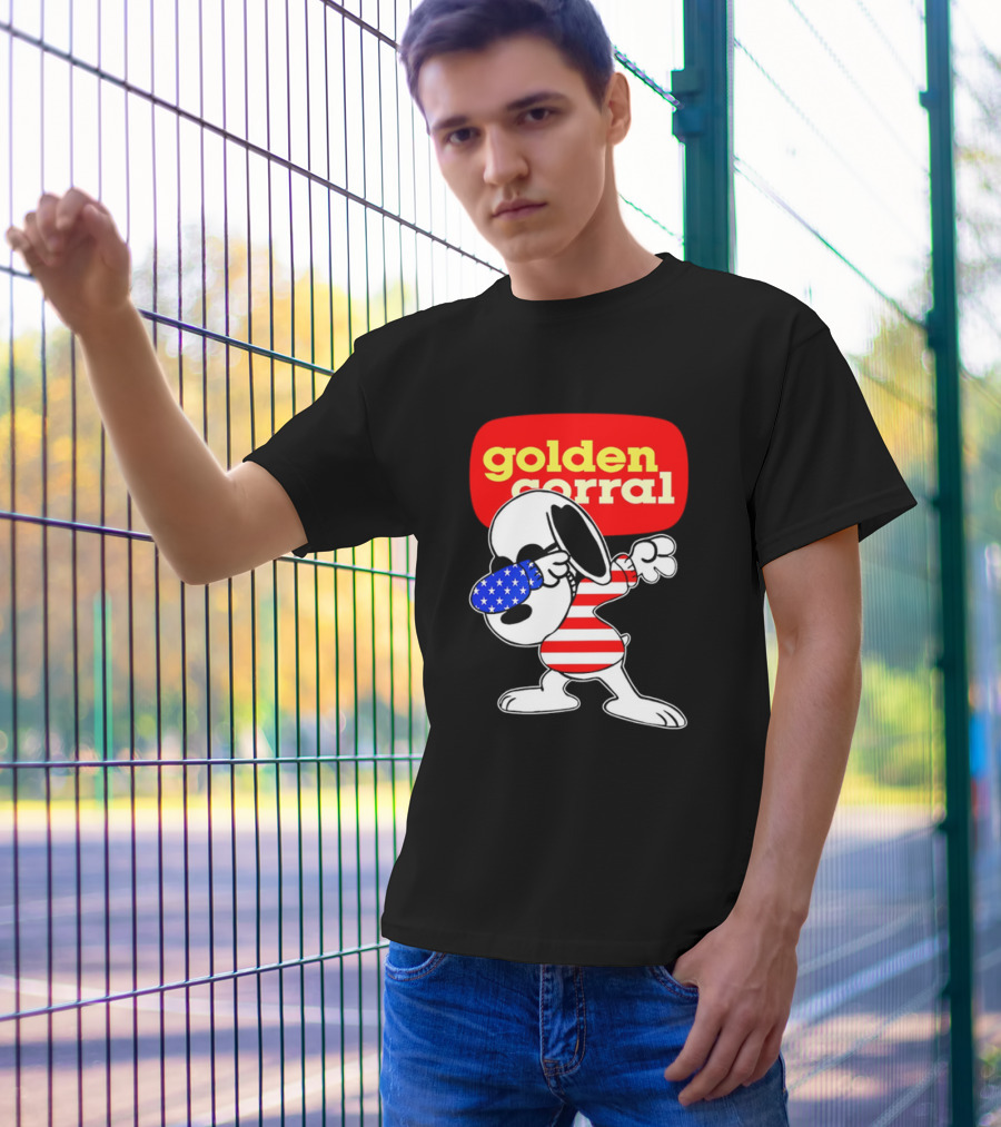 Golden Corral Snoopy Dabbing In American Flag Colors T-Shirt