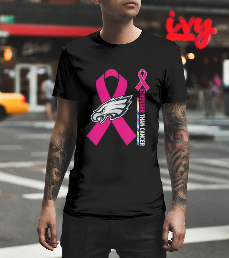 Philadelphia Eagles Breast Cancer Awareness Stronger Than Cancer Ribbon T-Shirt