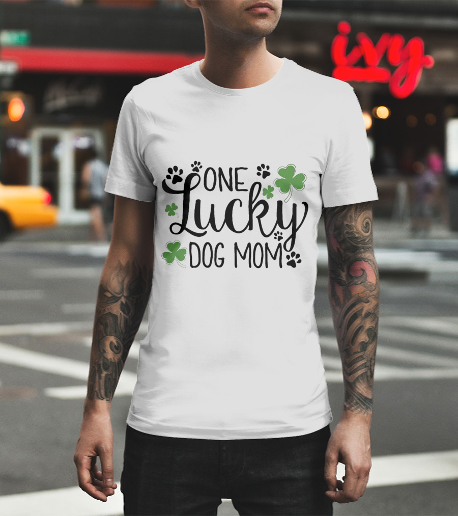 One Lucky Dog Mom With Shamrock And Paw Prints T-Shirt