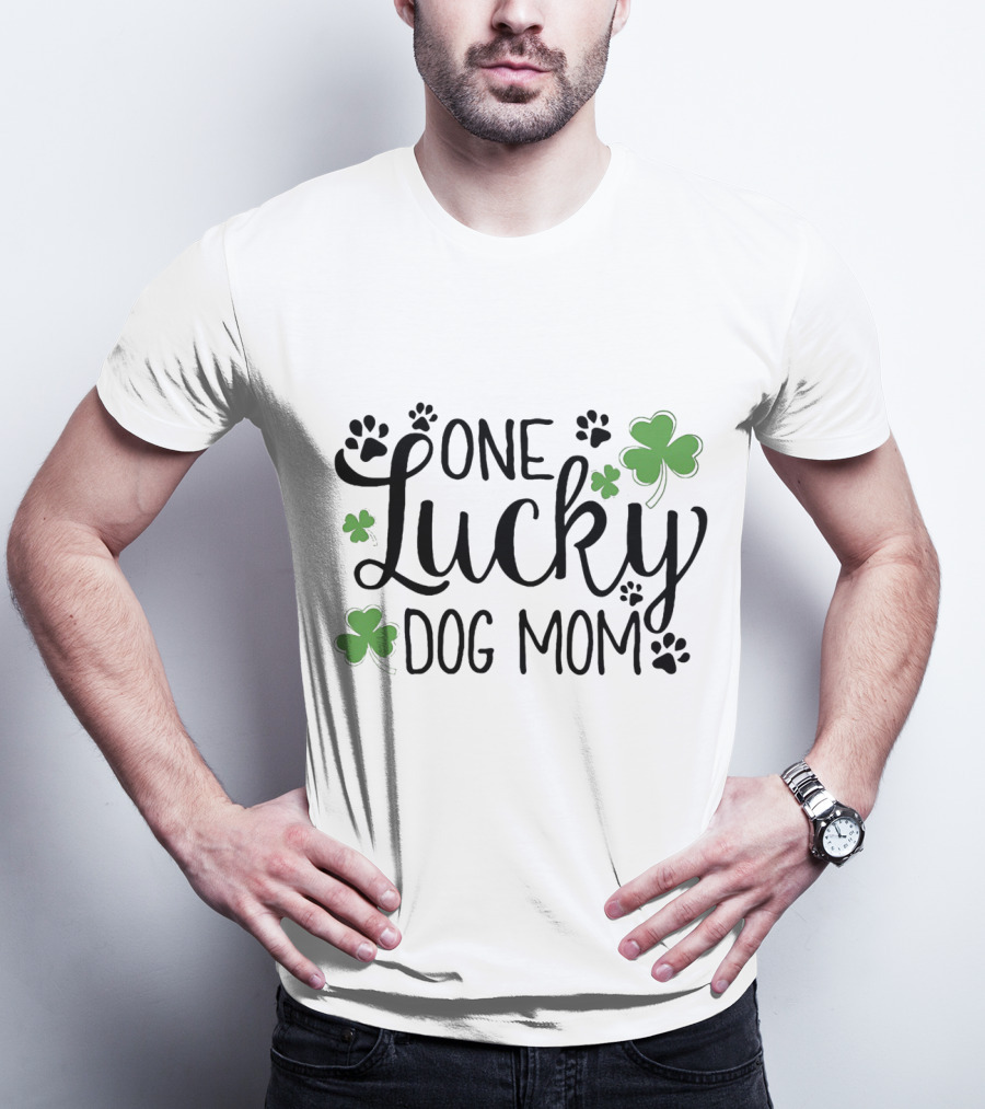 One Lucky Dog Mom With Shamrock And Paw Prints T-Shirt
