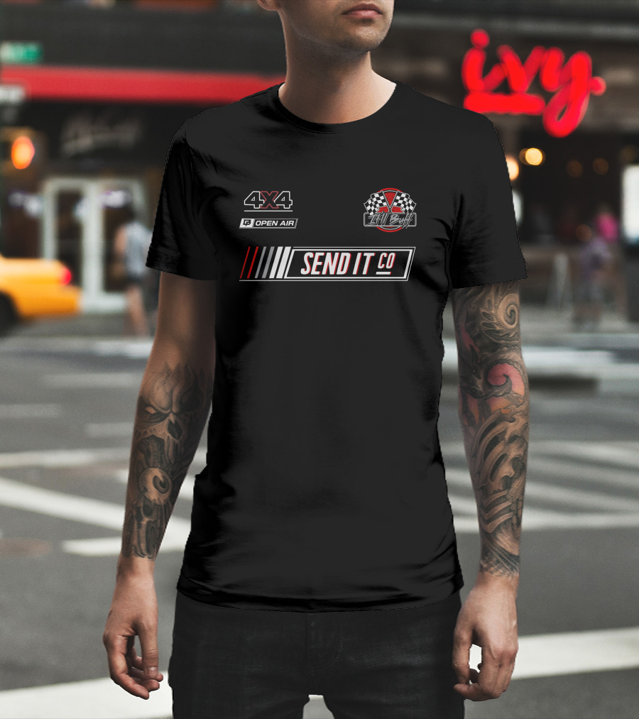 4X4 Open Air It'll Buff Send It Co Racing Checkered Flags T-Shirt