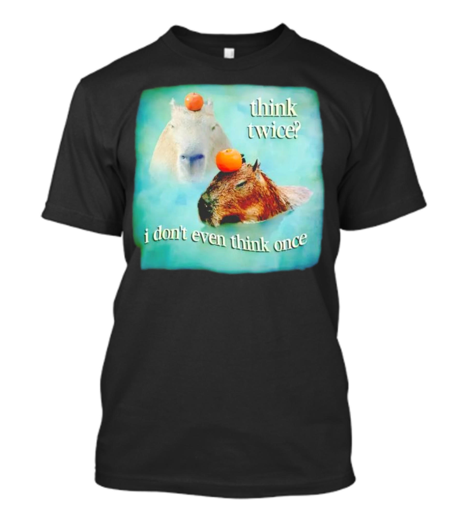 Capybara Think Twice I Don't Even Think Once Floating Oranges T-Shirt