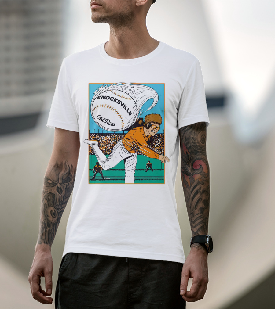 Knocksville Old Row Baseball Pitcher With Swirling Fastball And Spectator Crowd T-Shirt