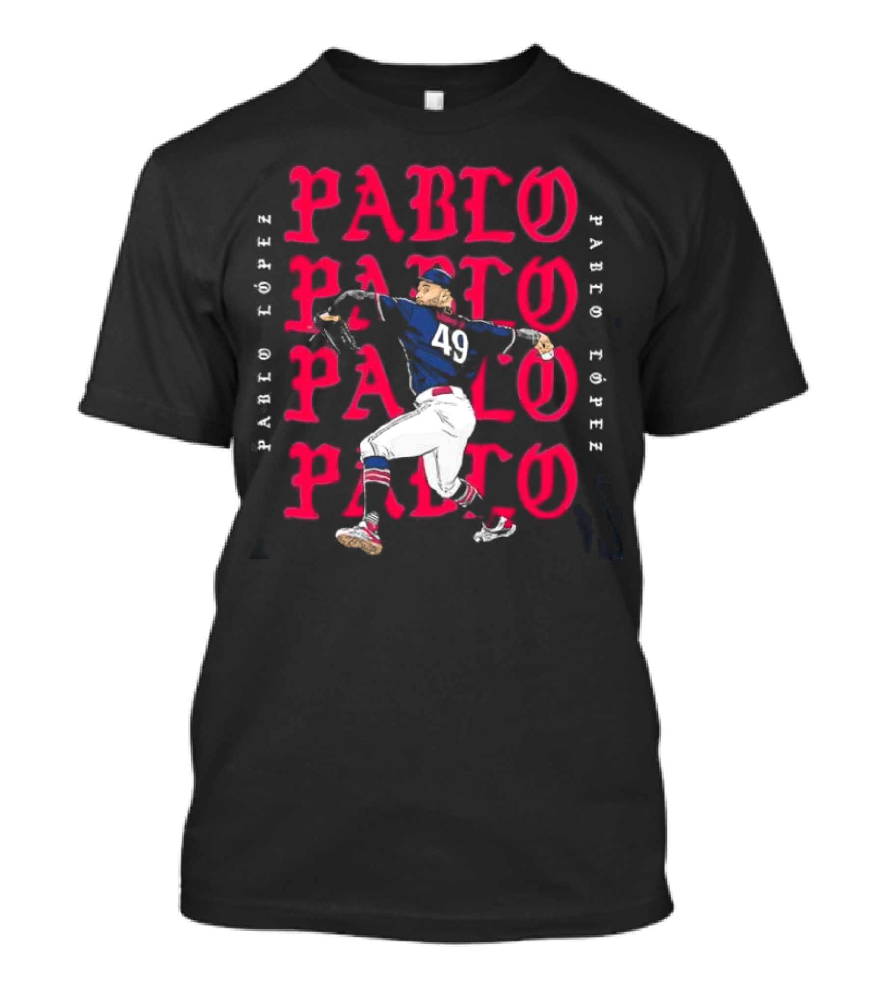 49 Pablo López Minnesota Twins Pitching Action Typography T-Shirt