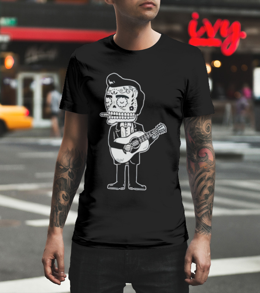Stephen King Johnny Cash Calavera Gocco Skull Guitarist Figure T-Shirt