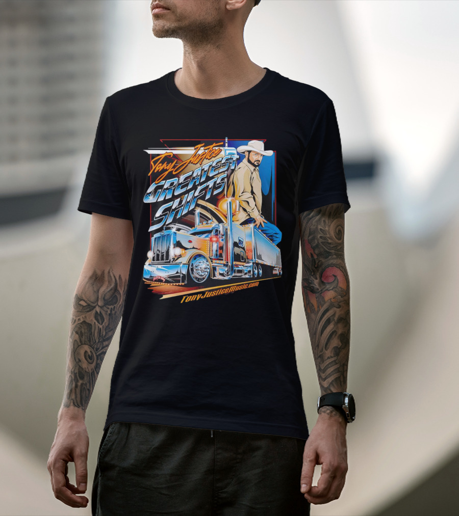 Tony Justice Music Greatest Shifts Trucking Art Cowboy T-Shirt