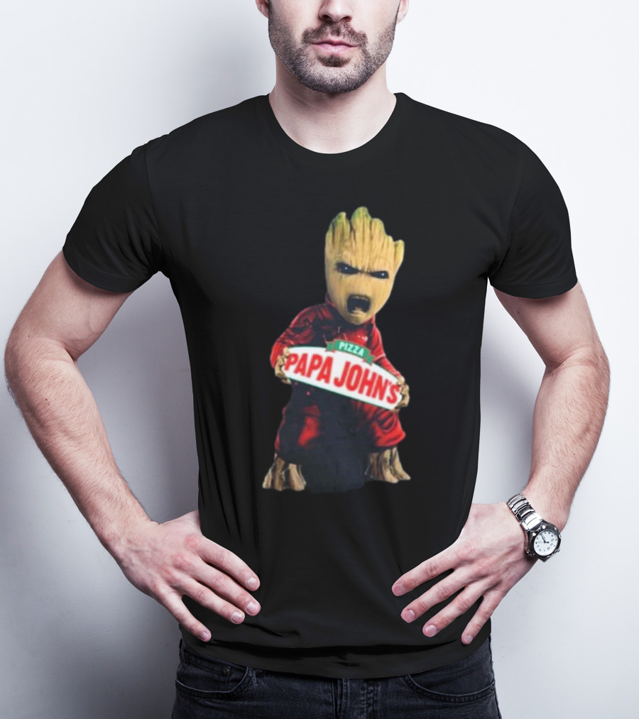 Baby Groot Holding Papa John’s Pizza Sign T-Shirt