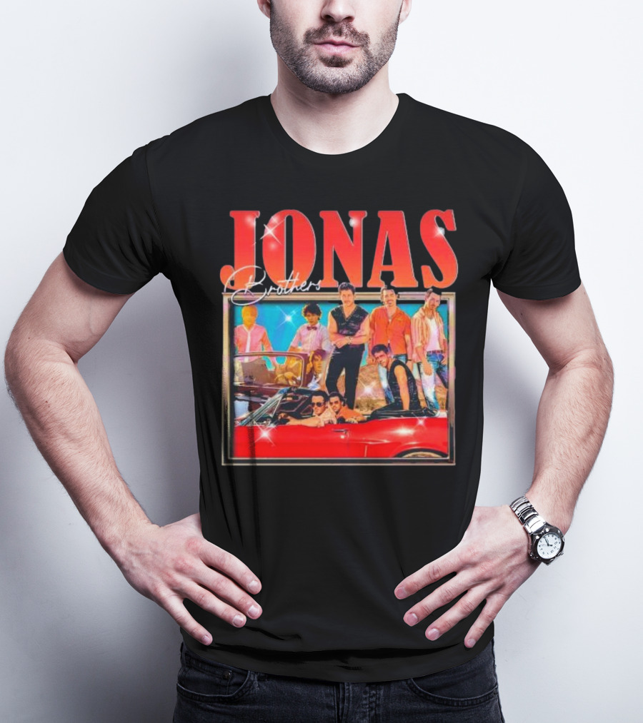 Jonas Brothers Band Retro Group Photo With Red Convertible T-Shirt
