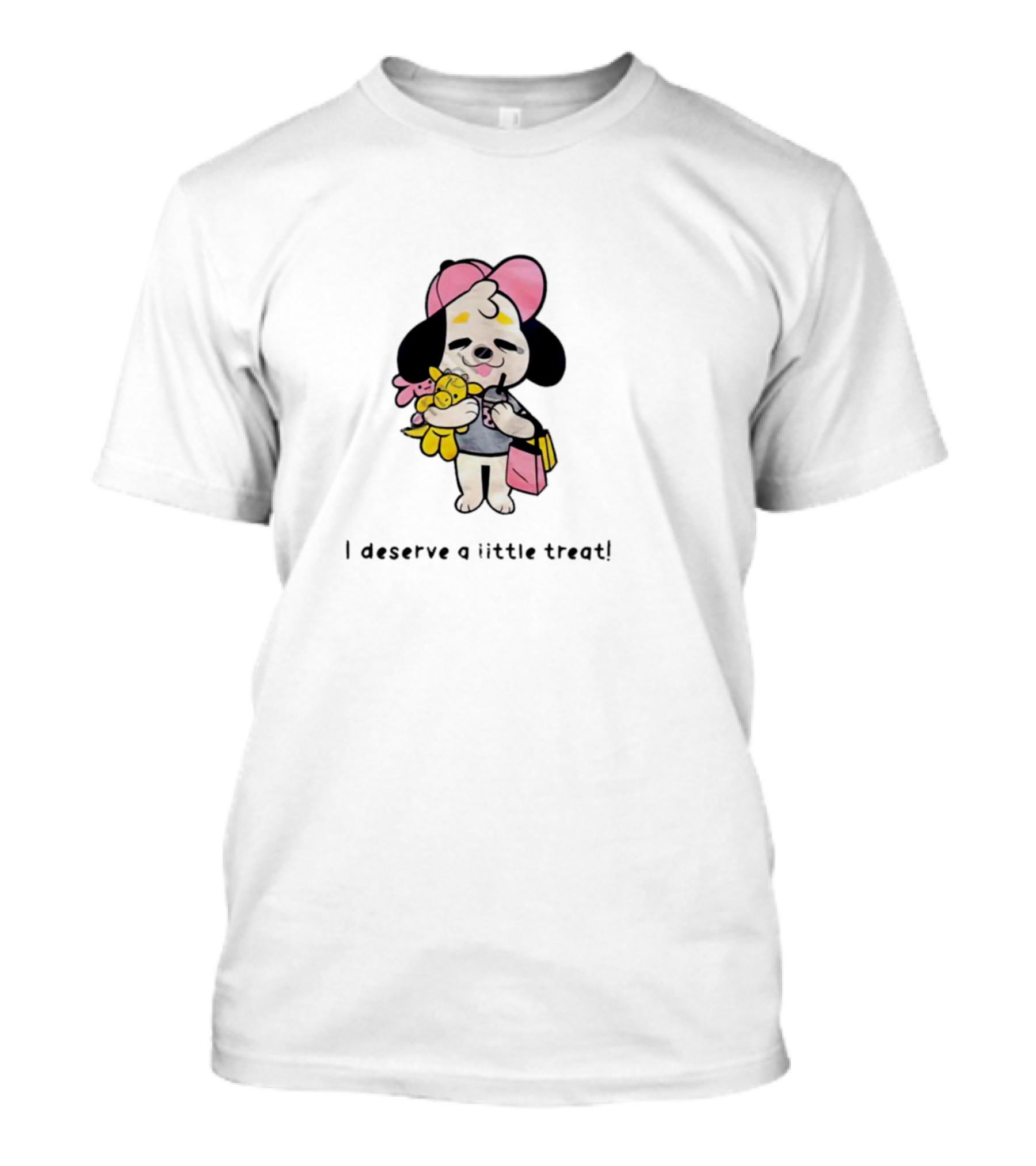 I Deserve A Little Treat Hugging Cute Puppy With Toy And Pink Bag T-Shirt