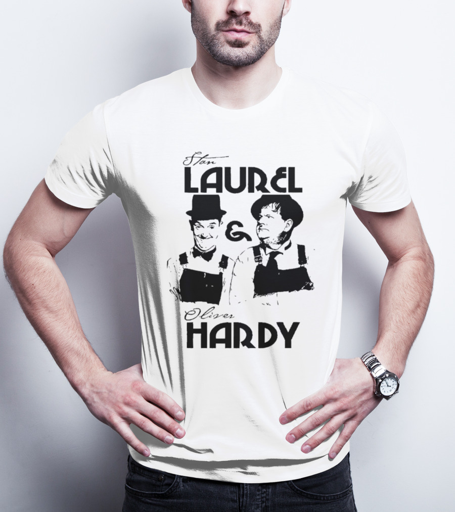 Stan Laurel And Oliver Hardy Black And White Classic Comedy Duo T-Shirt