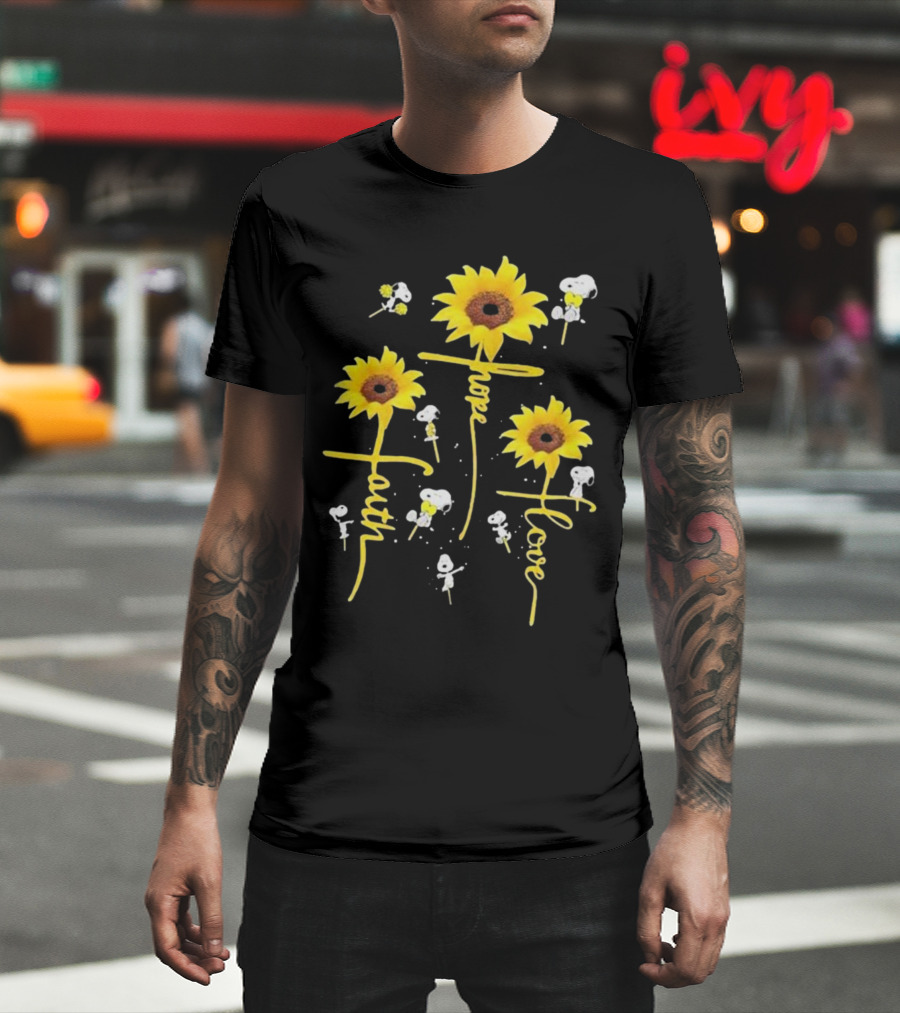 Snoopy Sunflowers Hope Faith Love T-Shirt