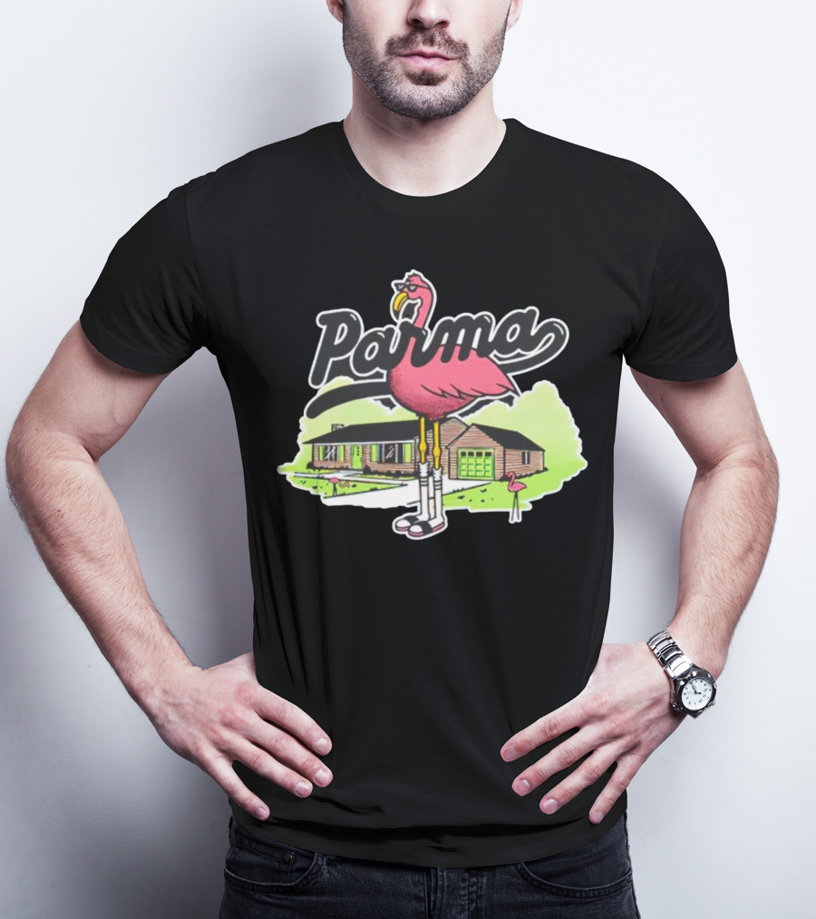 Parma Flamingo In Suburban Neighborhood Scene T-Shirt