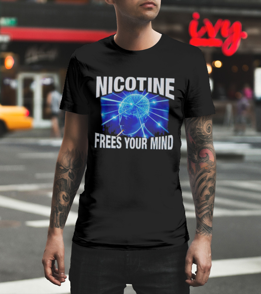 Nicotine Frees Your Mind Electric Brain Smoke Effect T-Shirt