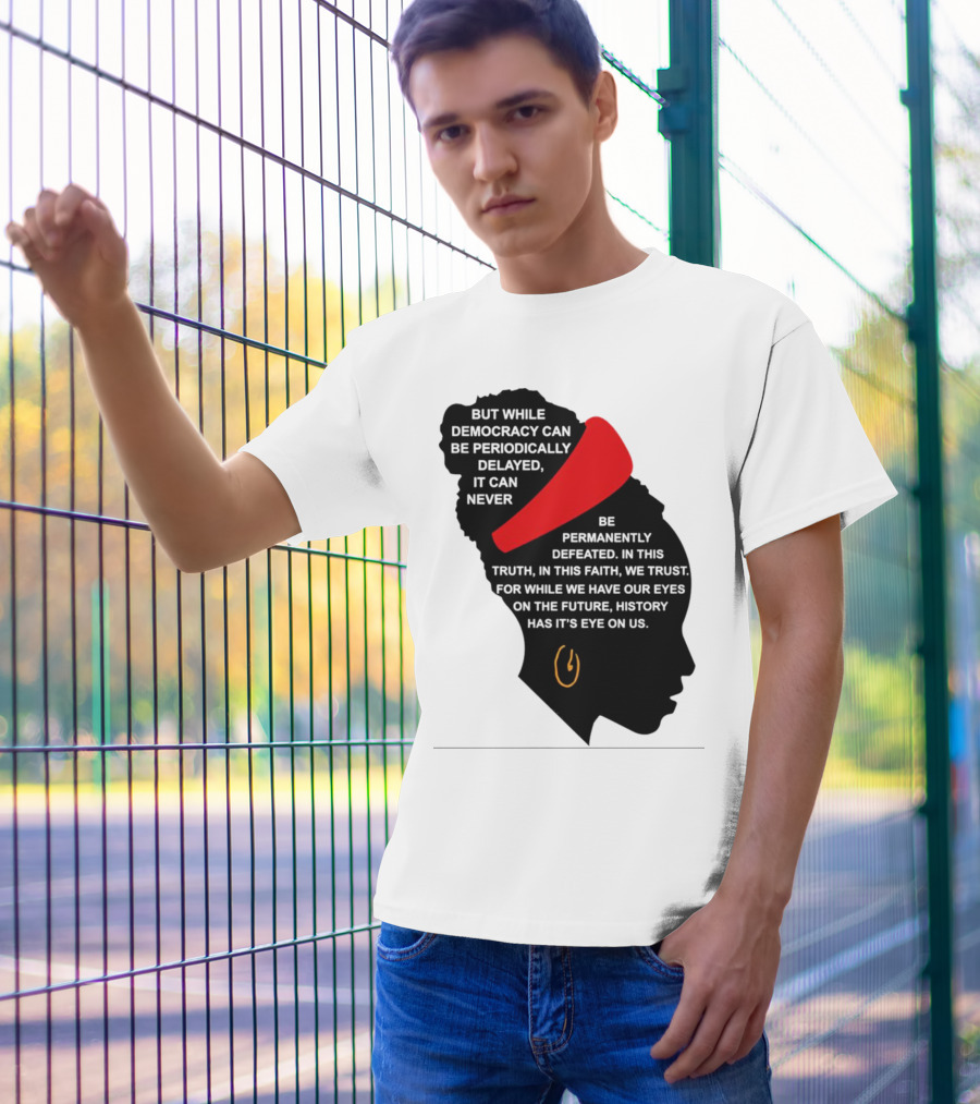 Amanda Gorman Democracy Periodically Delayed Never Permanently Defeated Silhouette With Red Headband T-Shirt