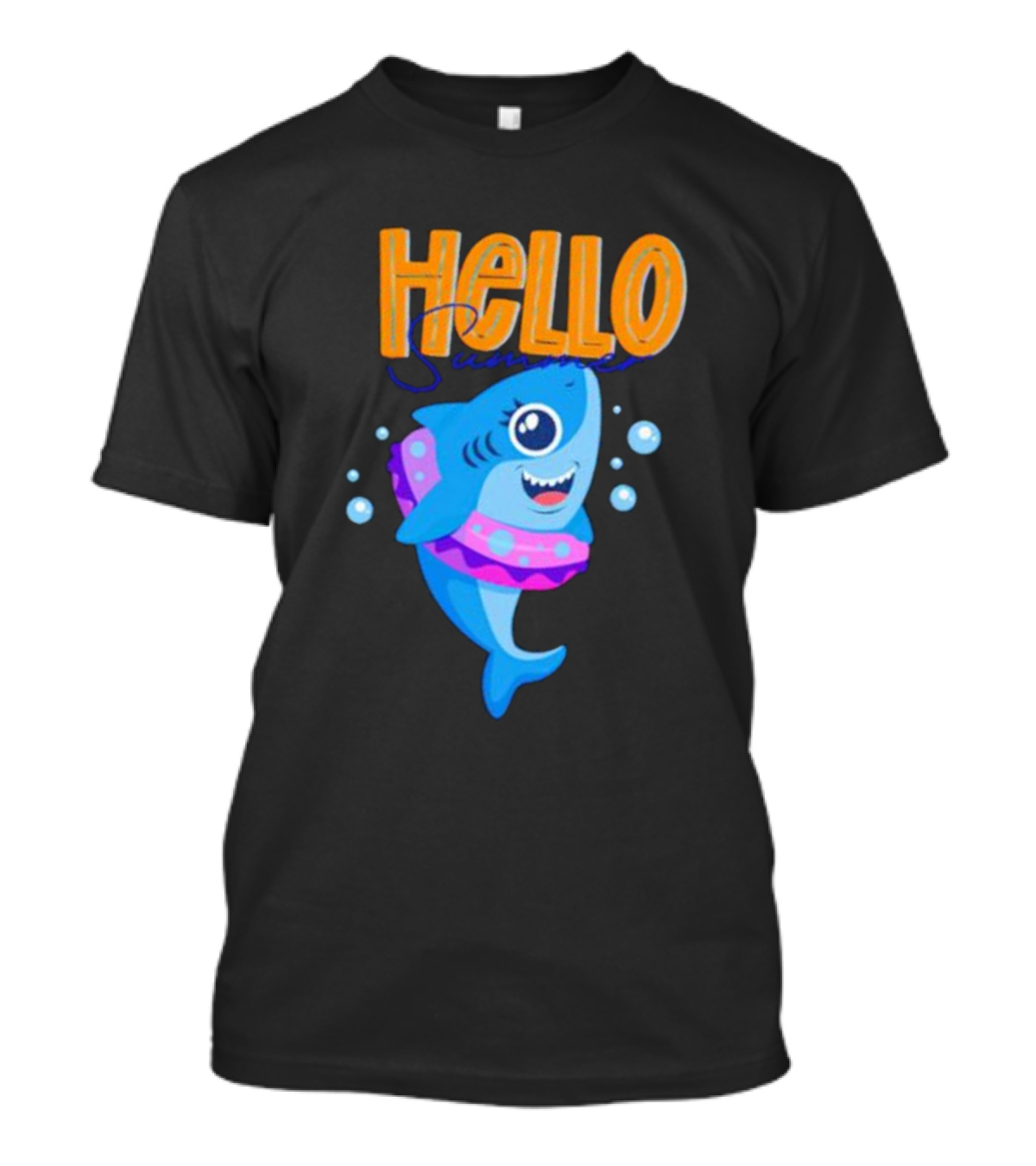 Hello Summer Shark With Swim Ring And Bubbles T-Shirt