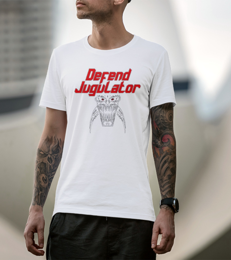 Defend Jugulator Metal Beast With Fangs And Red Eyes T-Shirt