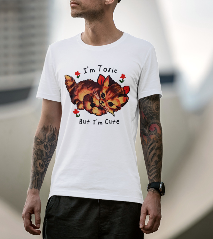 I'm Toxic But I'm Cute Cat With Flowers T-Shirt