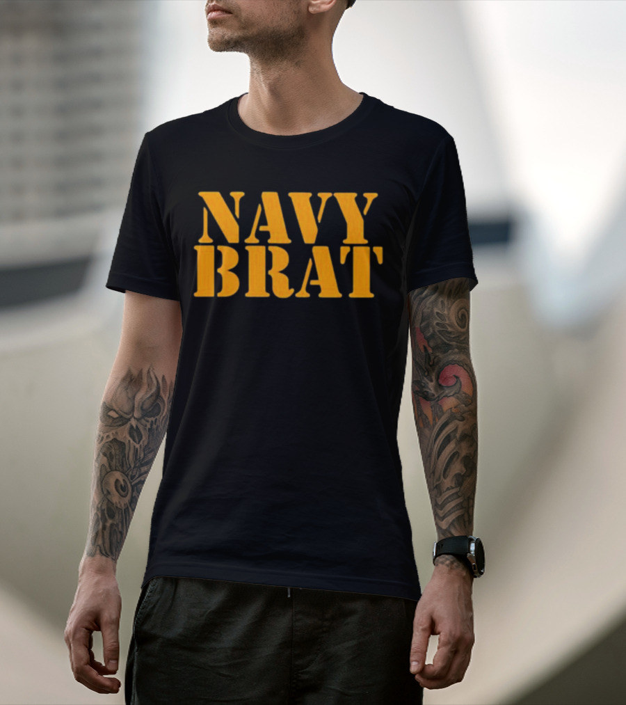 Navy Brat Vintage Military Style Text Bold Yellow Font T-Shirt