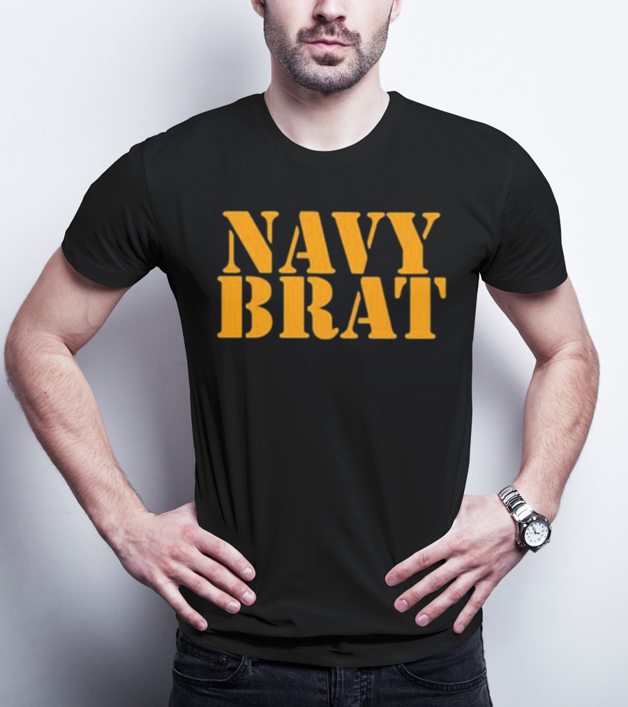 Navy Brat Vintage Military Style Text Bold Yellow Font T-Shirt