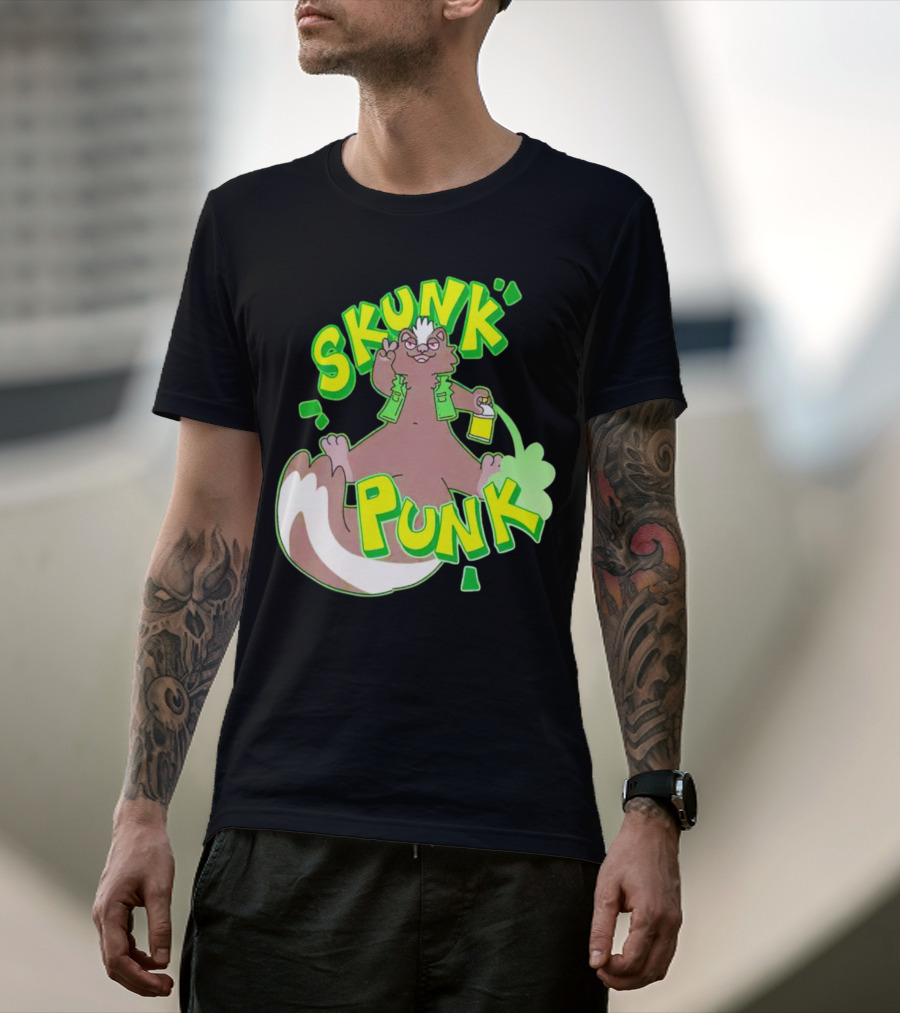 SKUNK PUNK Green Vest Peace Sign Paint Can T-Shirt