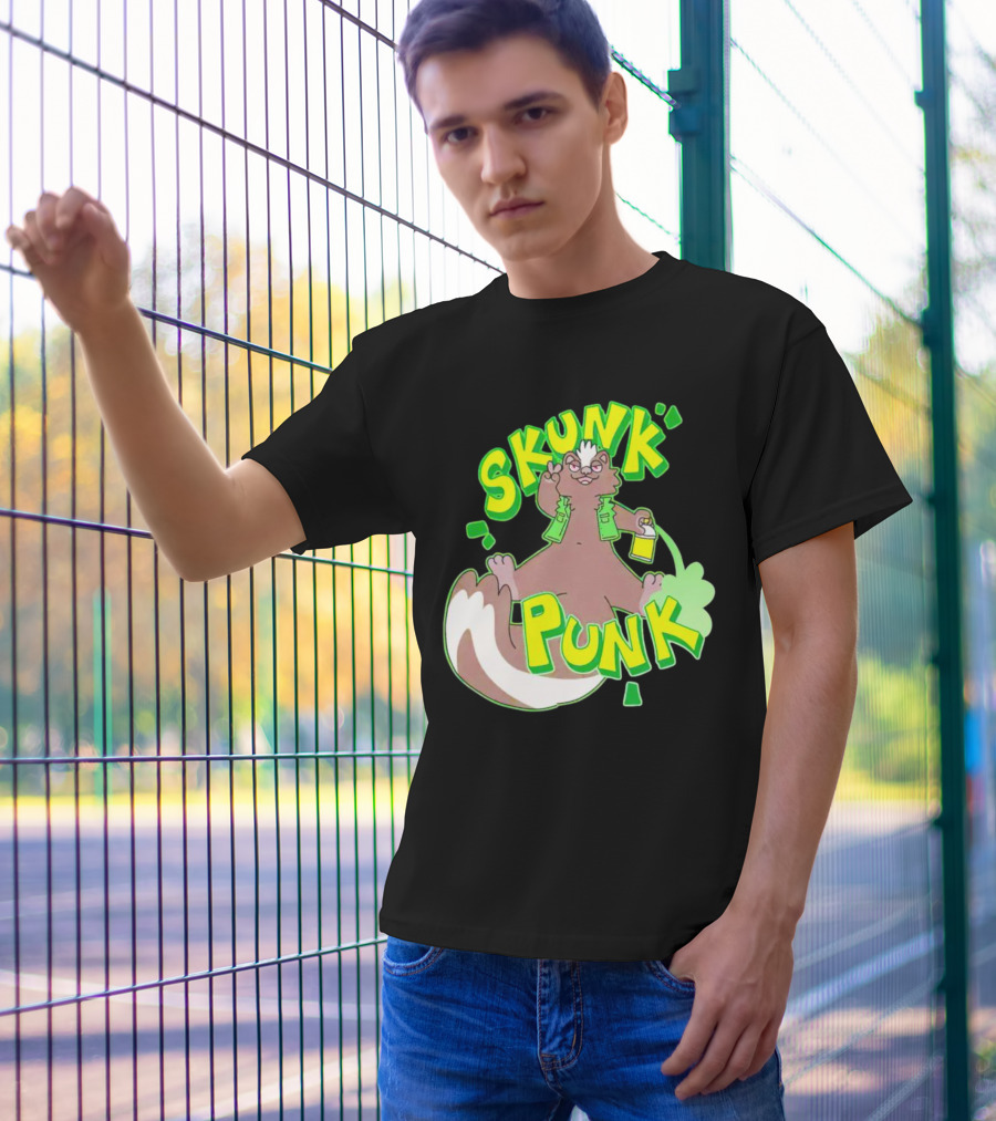 SKUNK PUNK Green Vest Peace Sign Paint Can T-Shirt