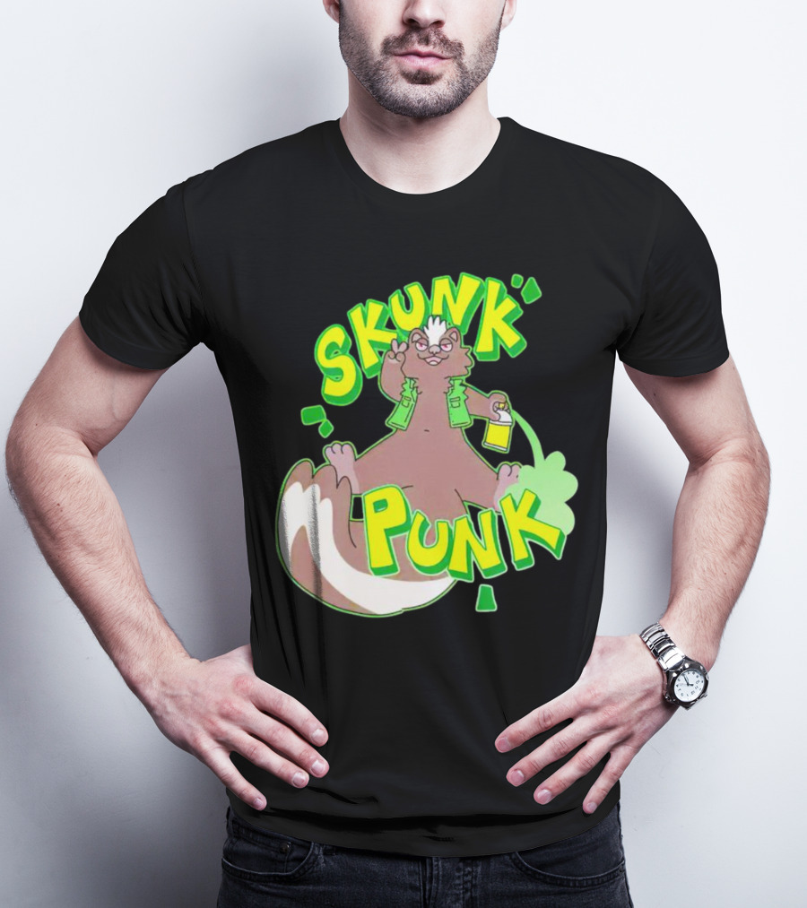 SKUNK PUNK Green Vest Peace Sign Paint Can T-Shirt