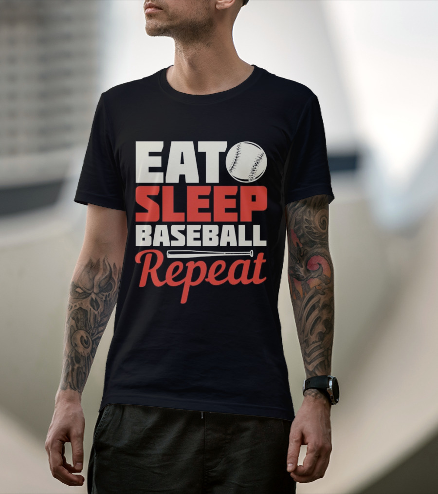 Eat Sleep Baseball Repeat Ball Bat Iconic Sports Cycle T-Shirt