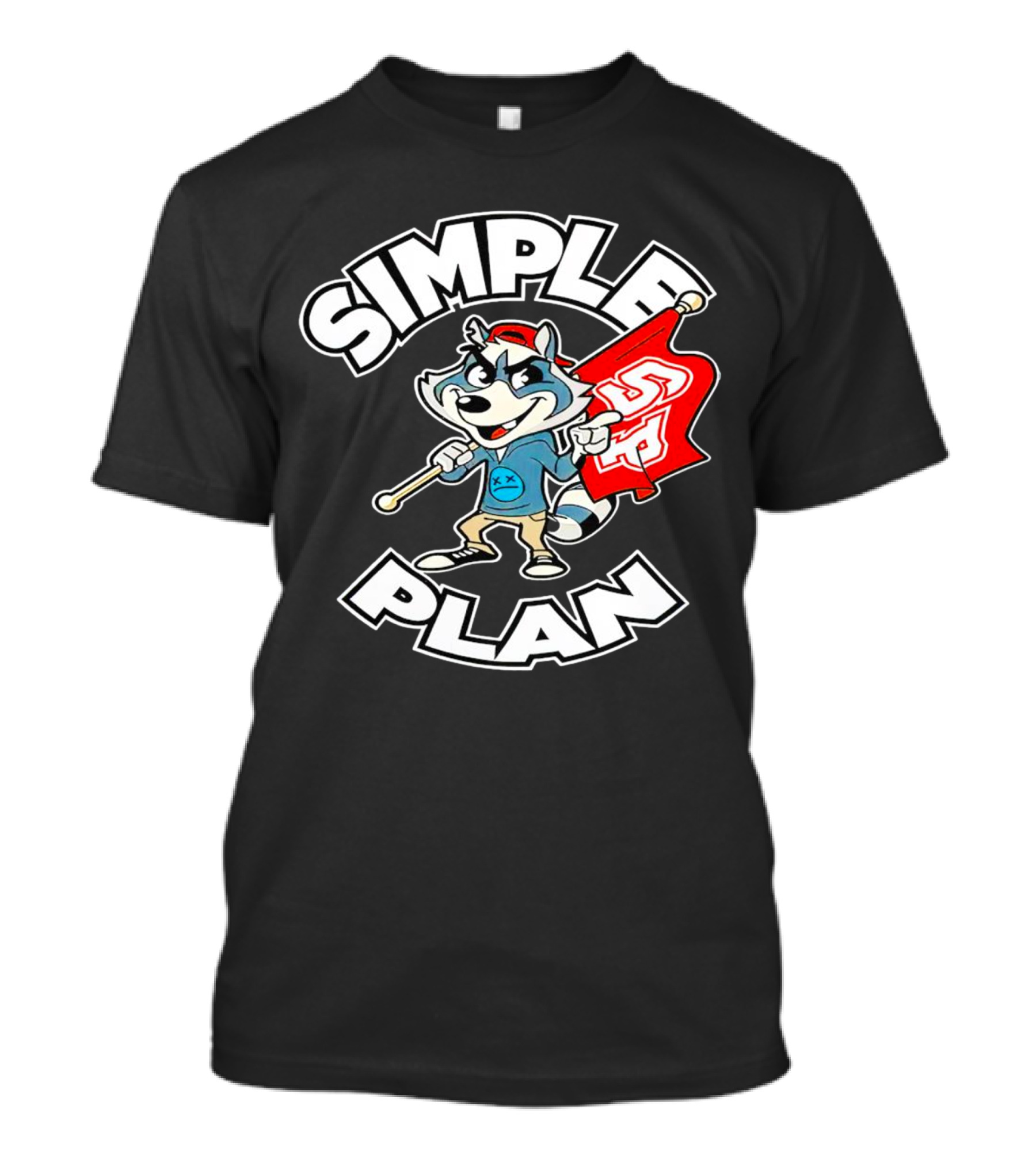 Simple Plan Raccoon Mascot Holding Red Flag T-Shirt