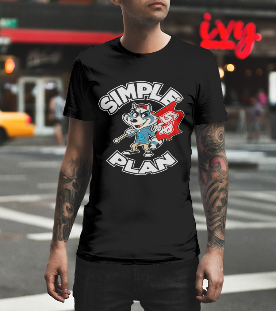 Simple Plan Raccoon Mascot Holding Red Flag T-Shirt