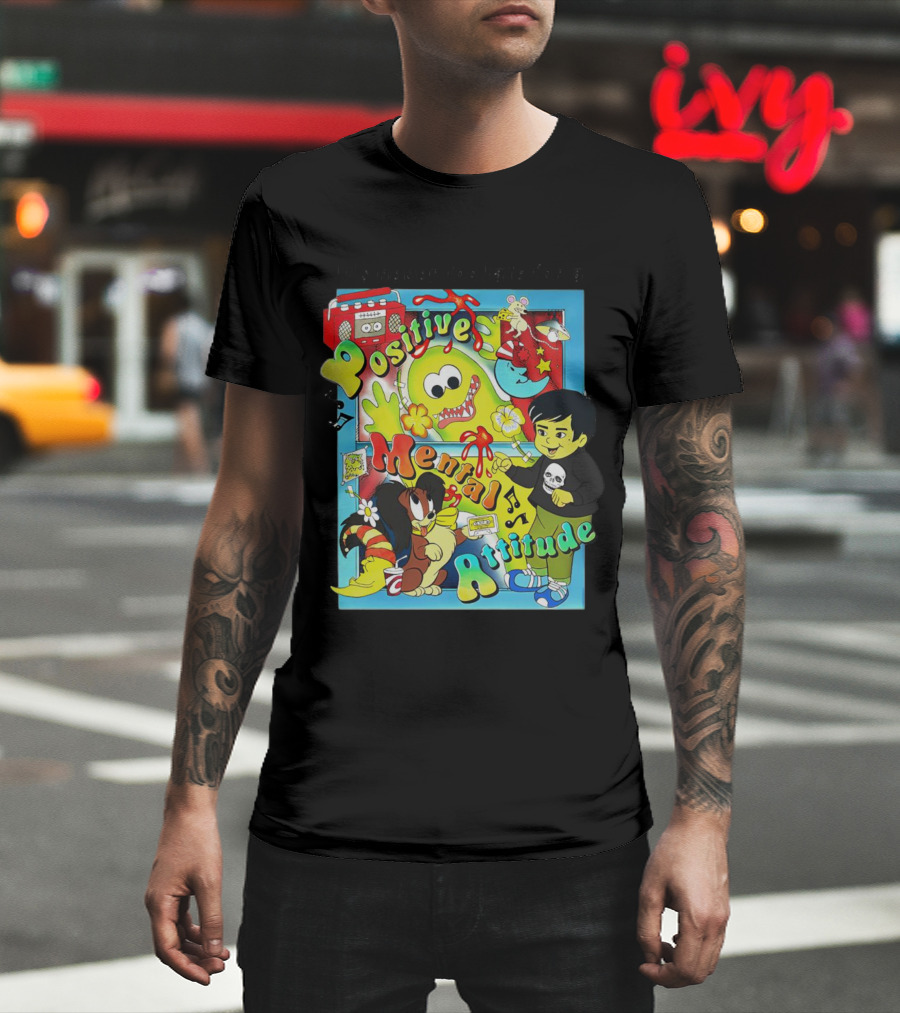 It's Never Too Late For A Positive Mental Attitude Cartoon Characters Music And Fun Elements T-Shirt