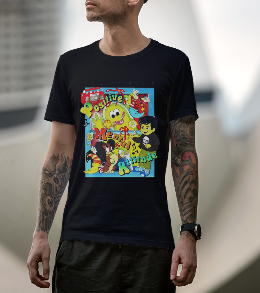 It's Never Too Late For A Positive Mental Attitude Cartoon Characters Music And Fun Elements T-Shirt