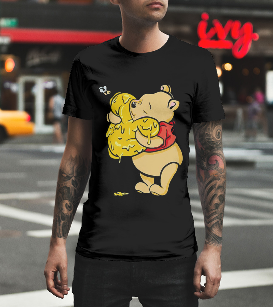 Pooh Bear Hugging Hunny Pot With Bee T-Shirt