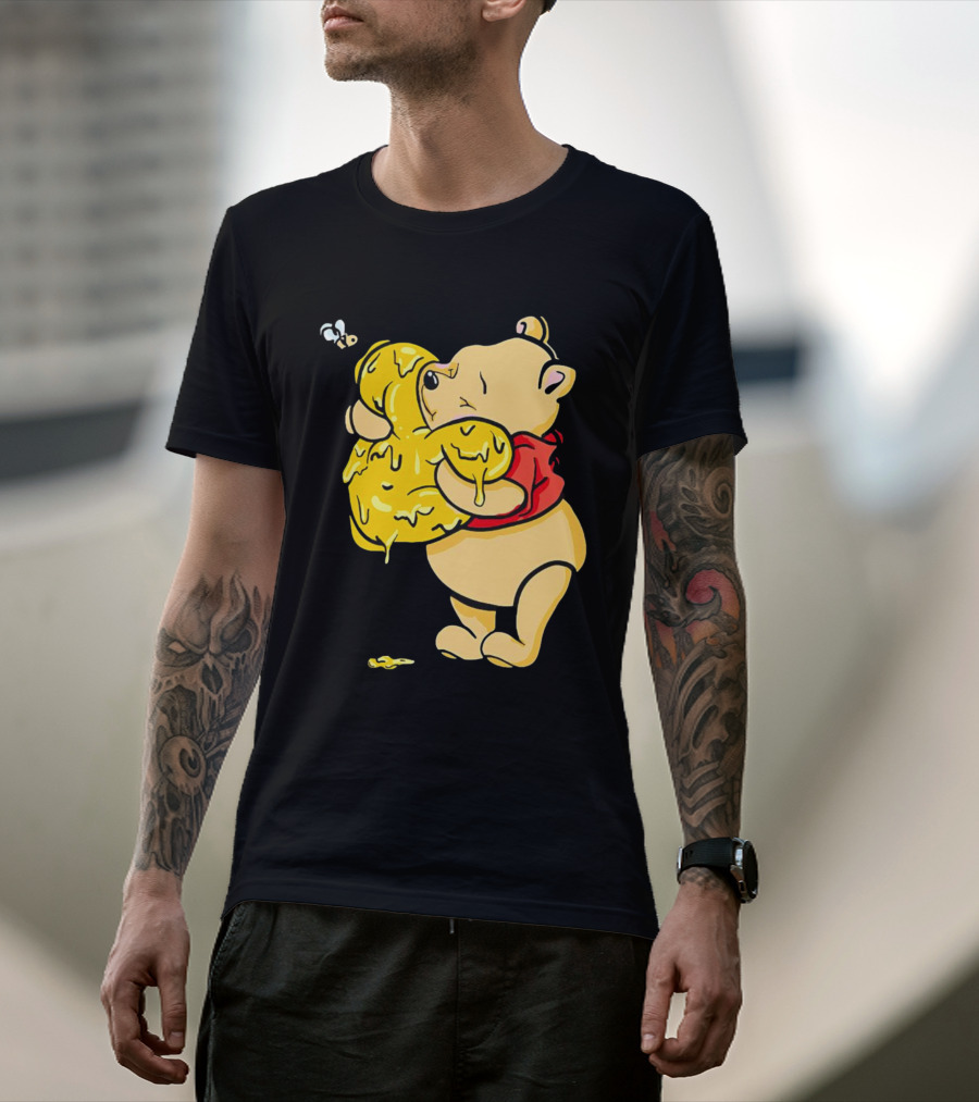Pooh Bear Hugging Hunny Pot With Bee T-Shirt
