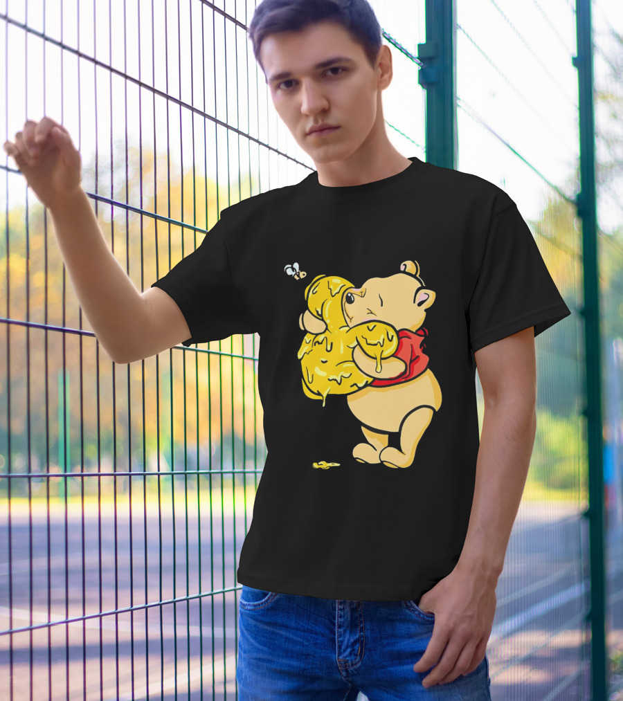 Pooh Bear Hugging Hunny Pot With Bee T-Shirt