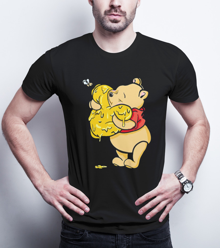 Pooh Bear Hugging Hunny Pot With Bee T-Shirt