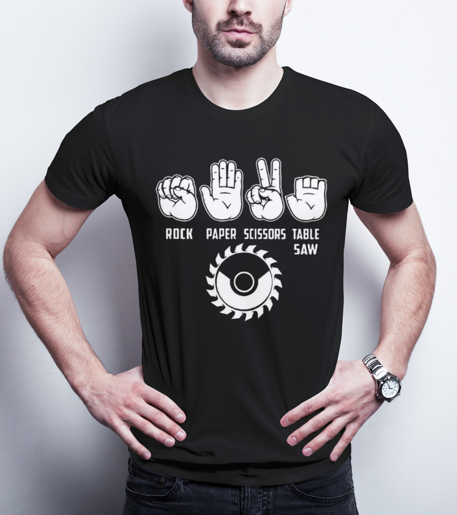 Rock Paper Scissors Table Saw Hand Gesture With Circular Blade T-Shirt