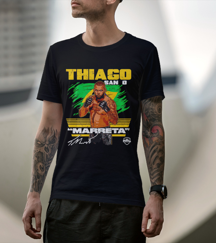 Thiago Santos Marreta PFL Signature MMA Fighter Brazilian Flag Background T-Shirt