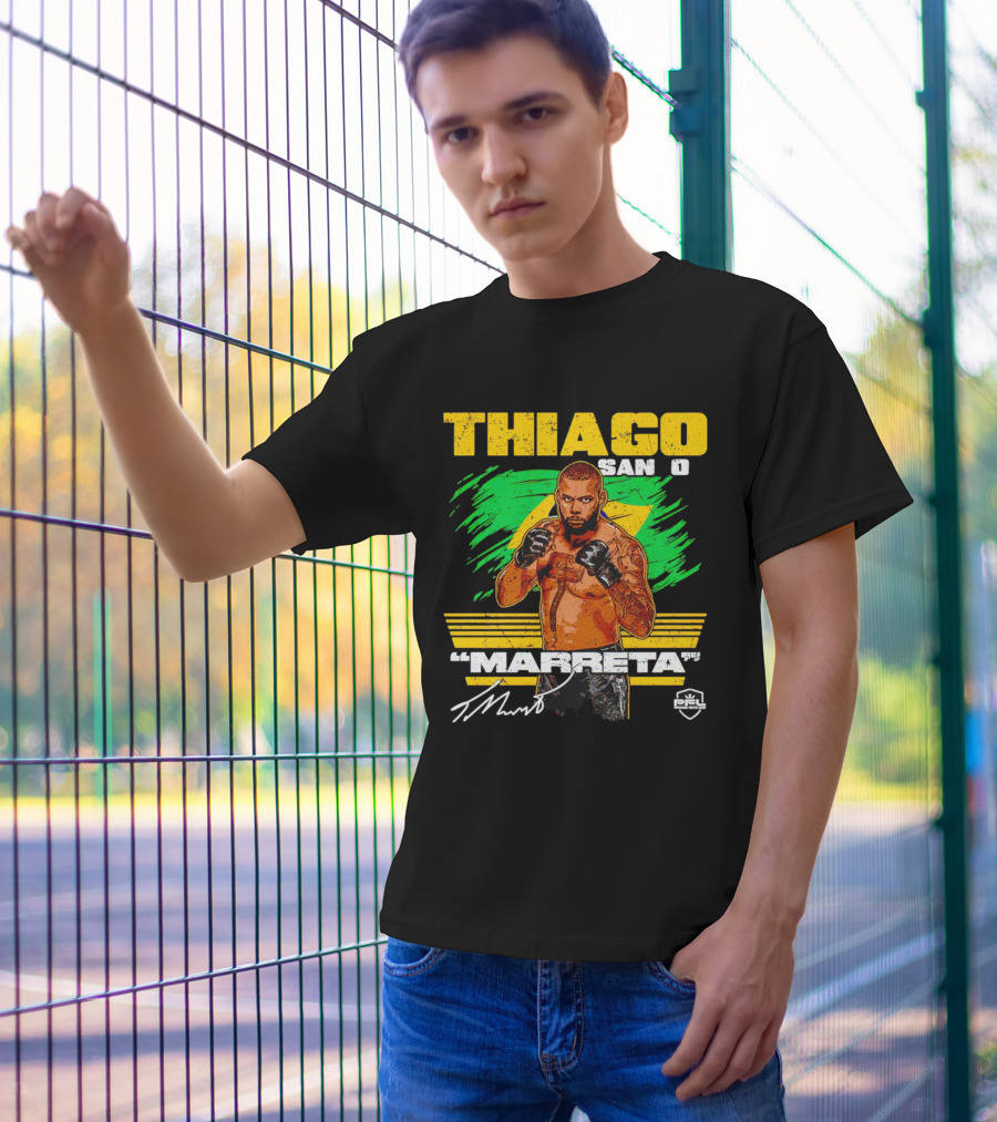 Thiago Santos Marreta PFL Signature MMA Fighter Brazilian Flag Background T-Shirt