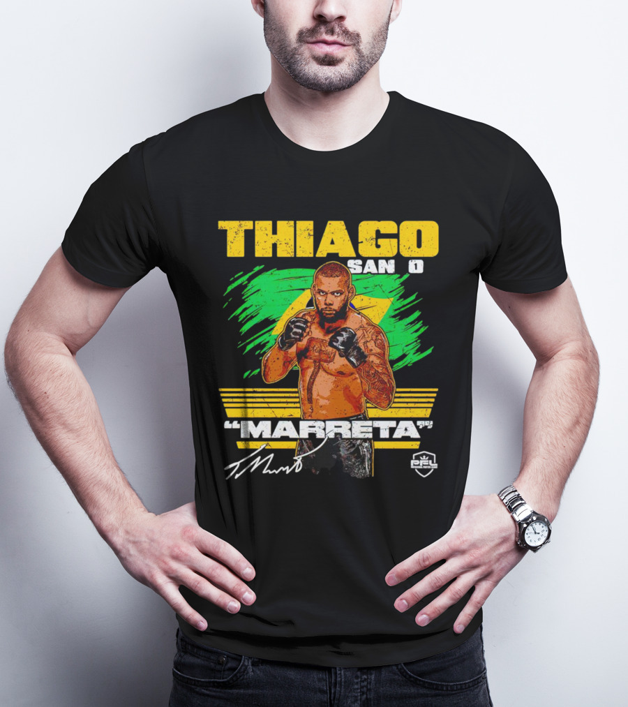 Thiago Santos Marreta PFL Signature MMA Fighter Brazilian Flag Background T-Shirt