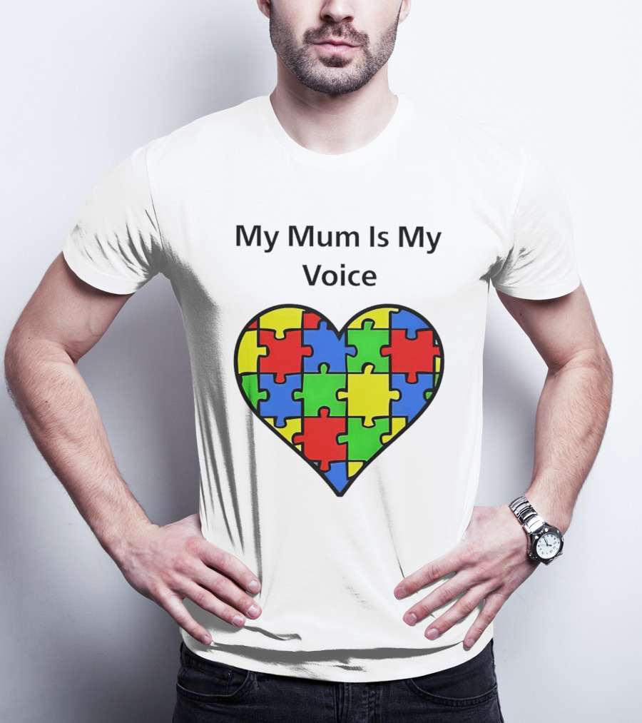 My Mum Is My Voice Heart Puzzle Pieces T-Shirt