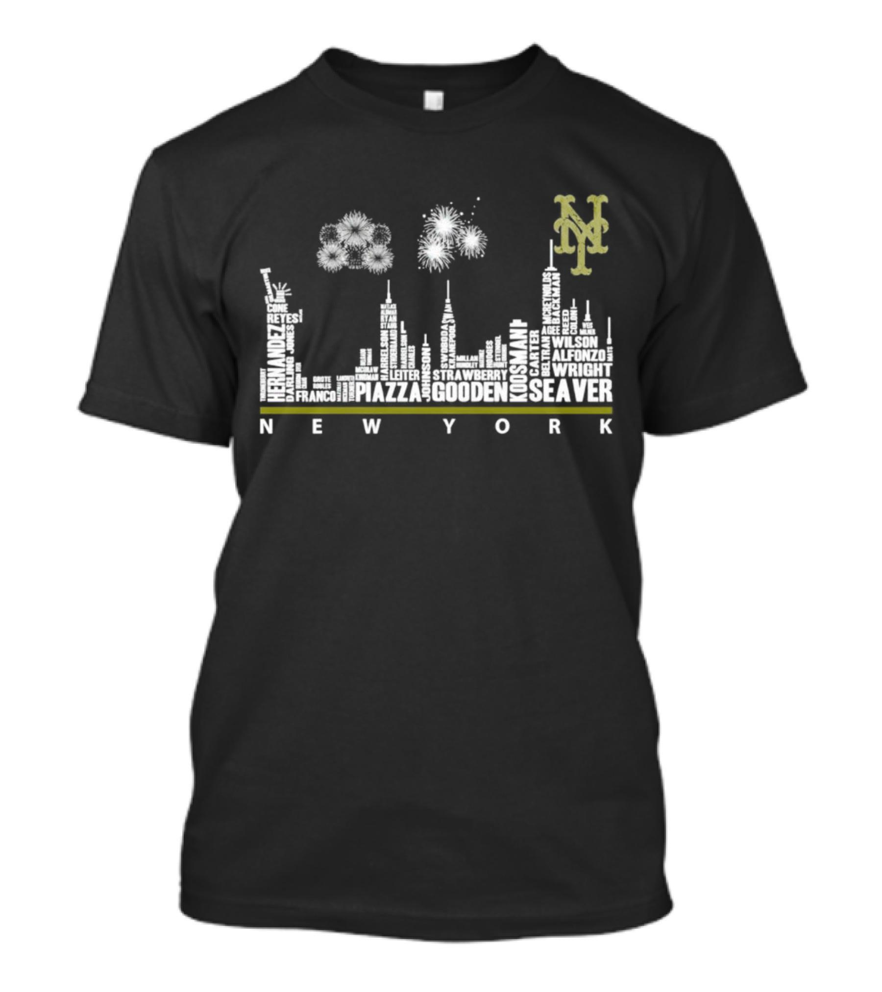 New York Mets Skyline With Player Names T-Shirt