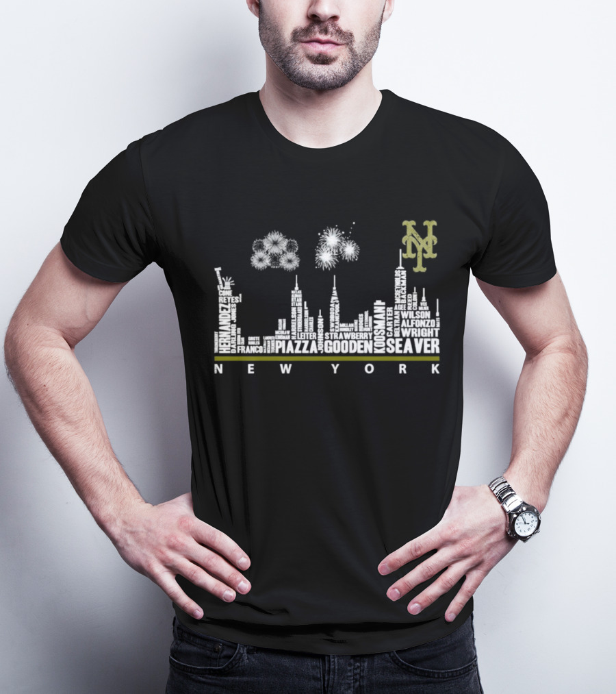 New York Mets Skyline With Player Names T-Shirt