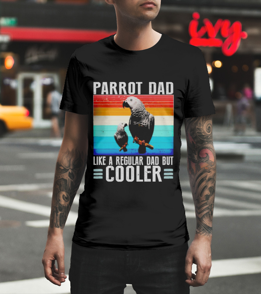 Parrot Dad Like A Regular Dad But Cooler Retro Stripes T-Shirt