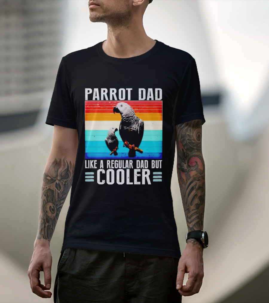 Parrot Dad Like A Regular Dad But Cooler Retro Stripes T-Shirt