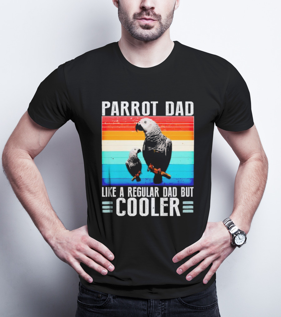 Parrot Dad Like A Regular Dad But Cooler Retro Stripes T-Shirt