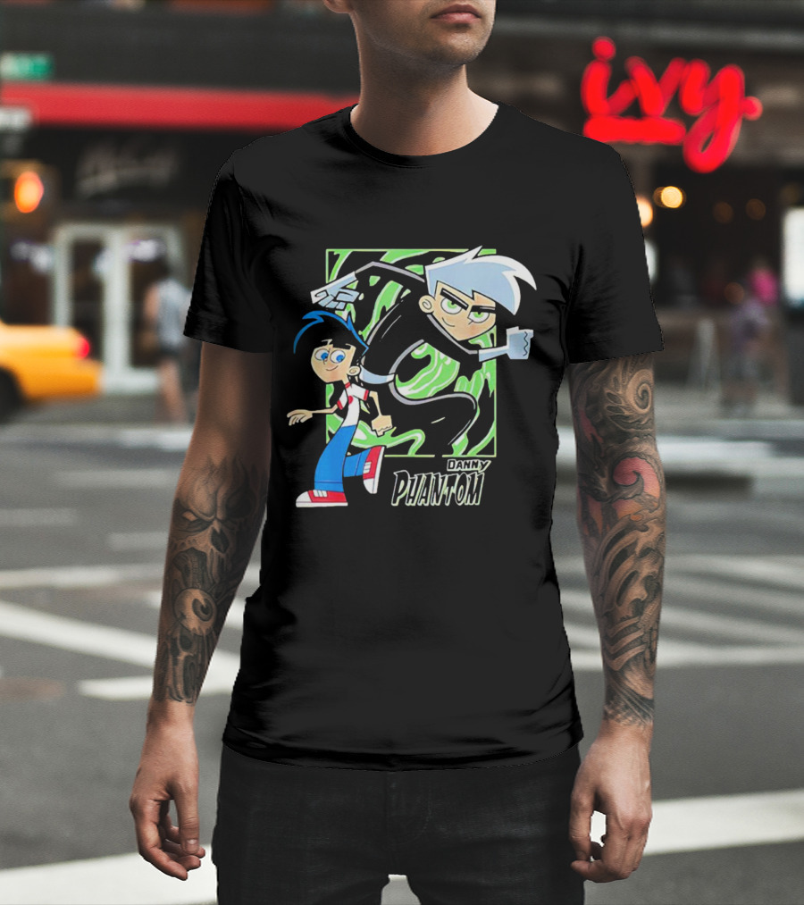 Danny Phantom Cartoon Artwork With Ghostly Green Swirl T-Shirt